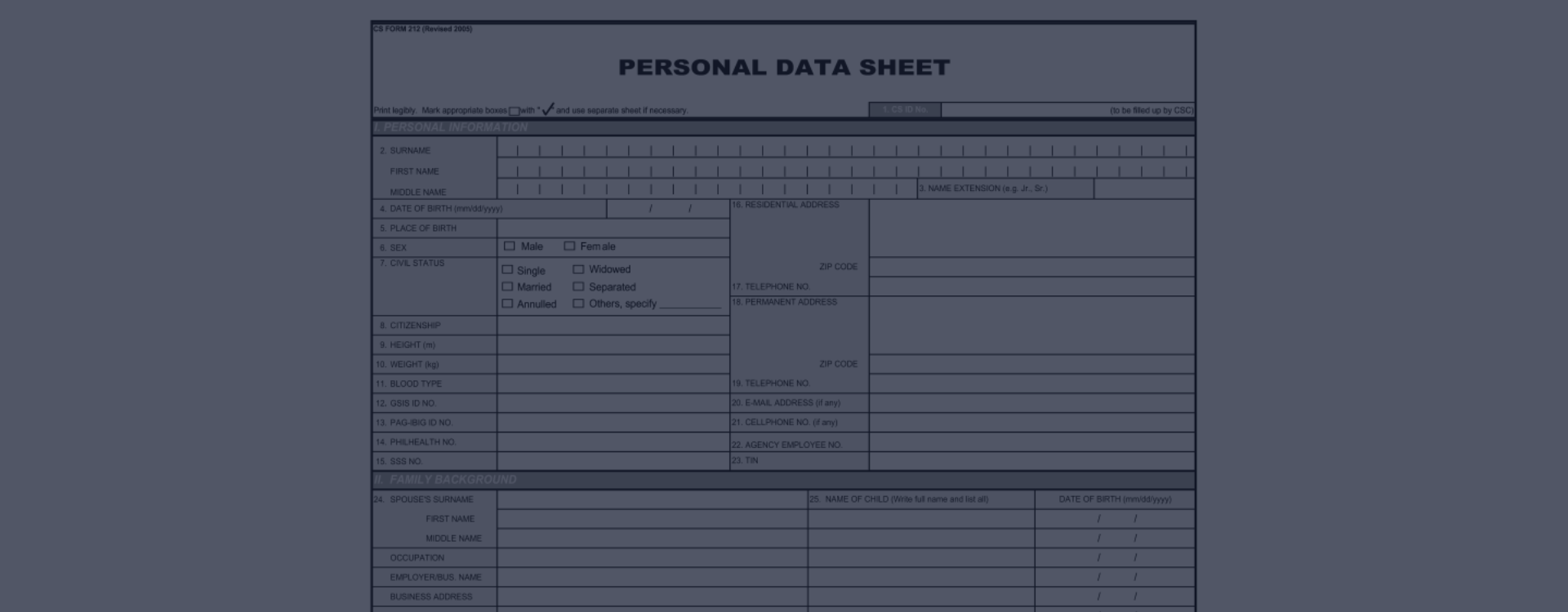 Personal Data Sheet (PDS) | Blank Personal Data Sheet Form in PDF for ...